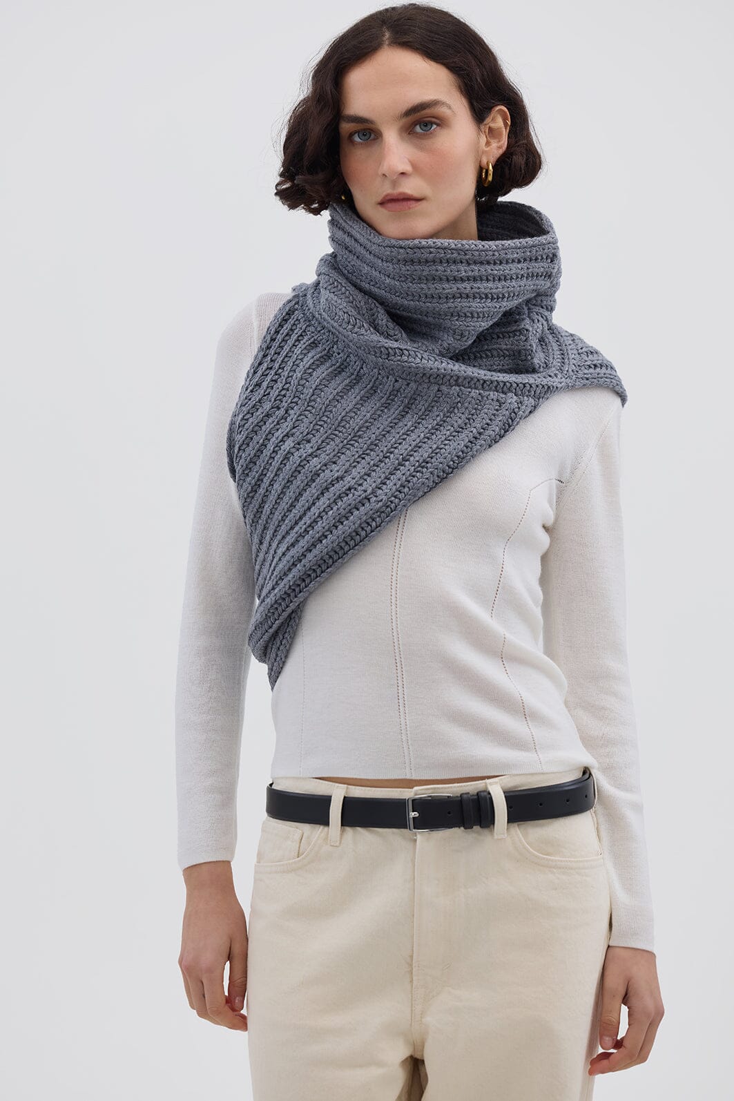 Grey Snood | Textured Merino Wool Scarf